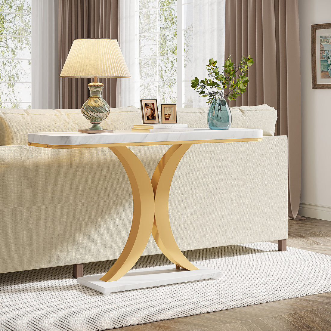 40 Inch Tall Console Table, Narrow Entryway Table with Geometric Base ...