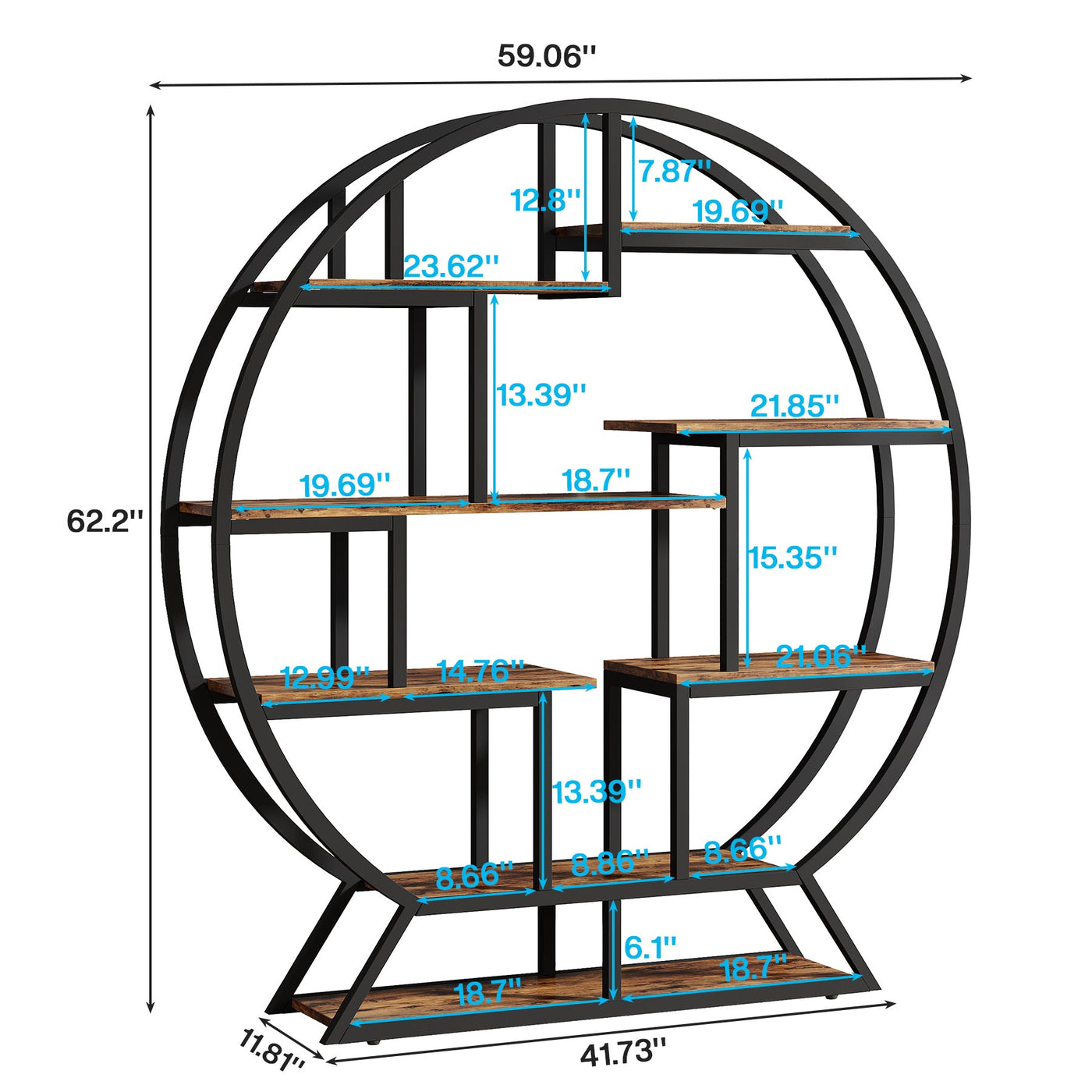 Tribesigns 63" Round Bookshelf Etagere Bookcase with Staggered Shelves ...