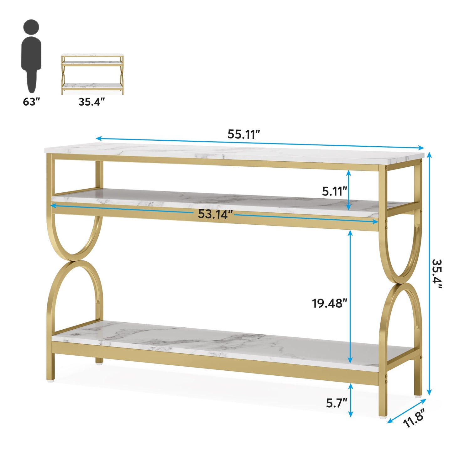 Tribesigns Console Table, 55" Sofa Table with 3-Tier Storage Shelves ...