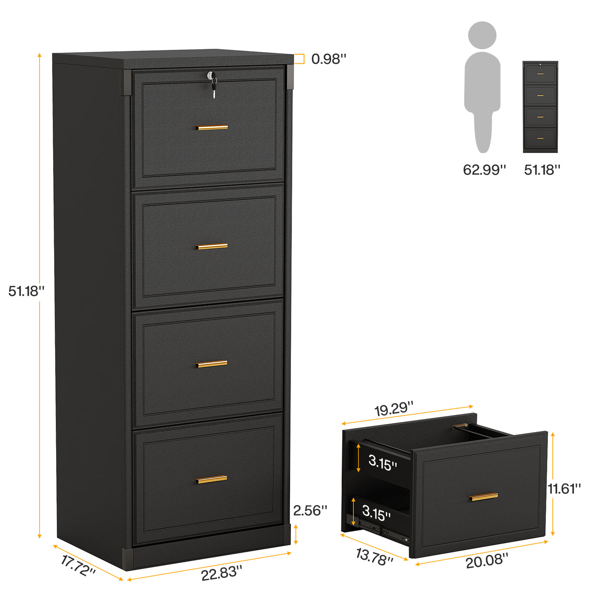 Tribesigns 51" File Cabinet, Vertical Filing Cabinet with 4 Drawers ...