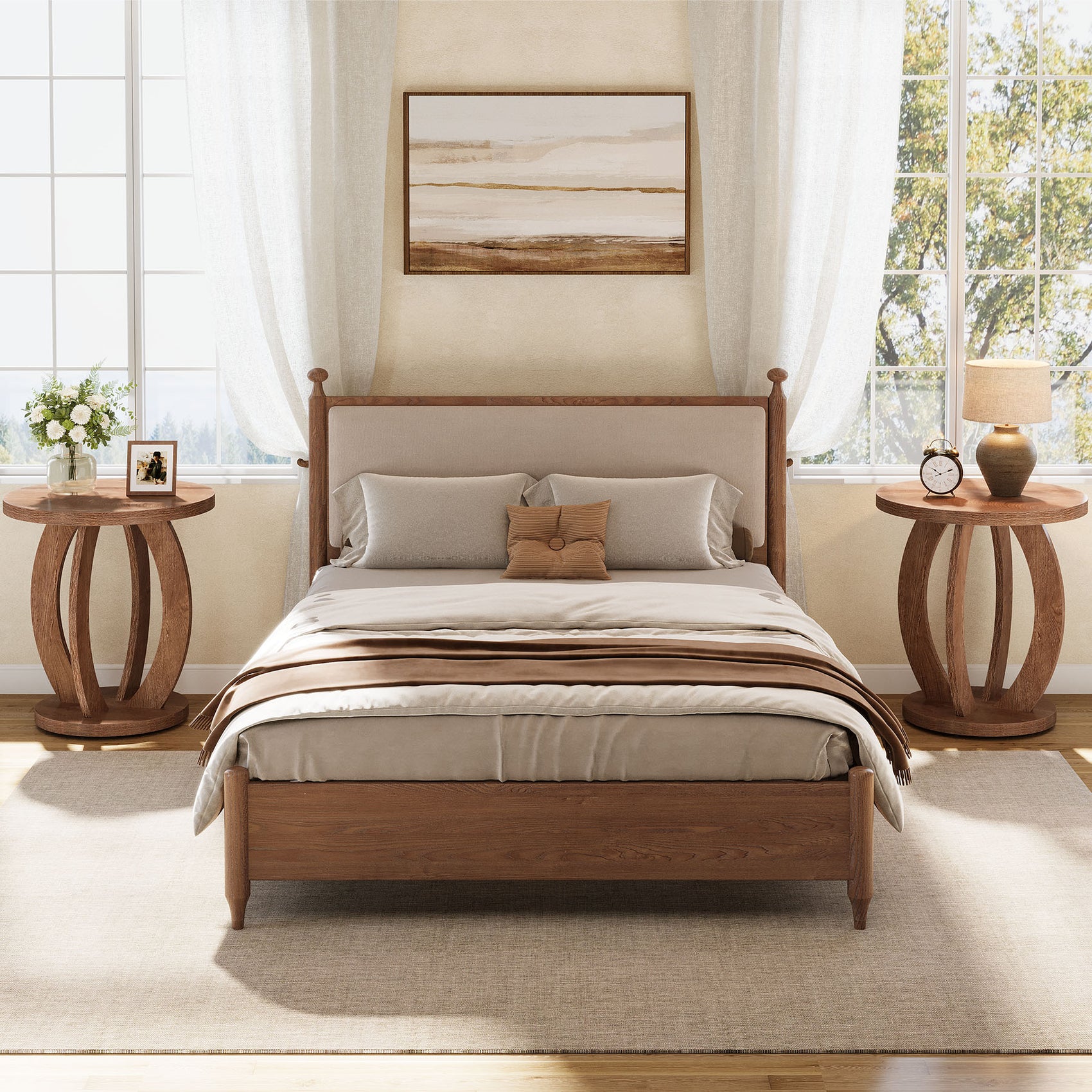 Round Nightstand with Storage, Large Bedside Table for Bedroom-Tribesigns