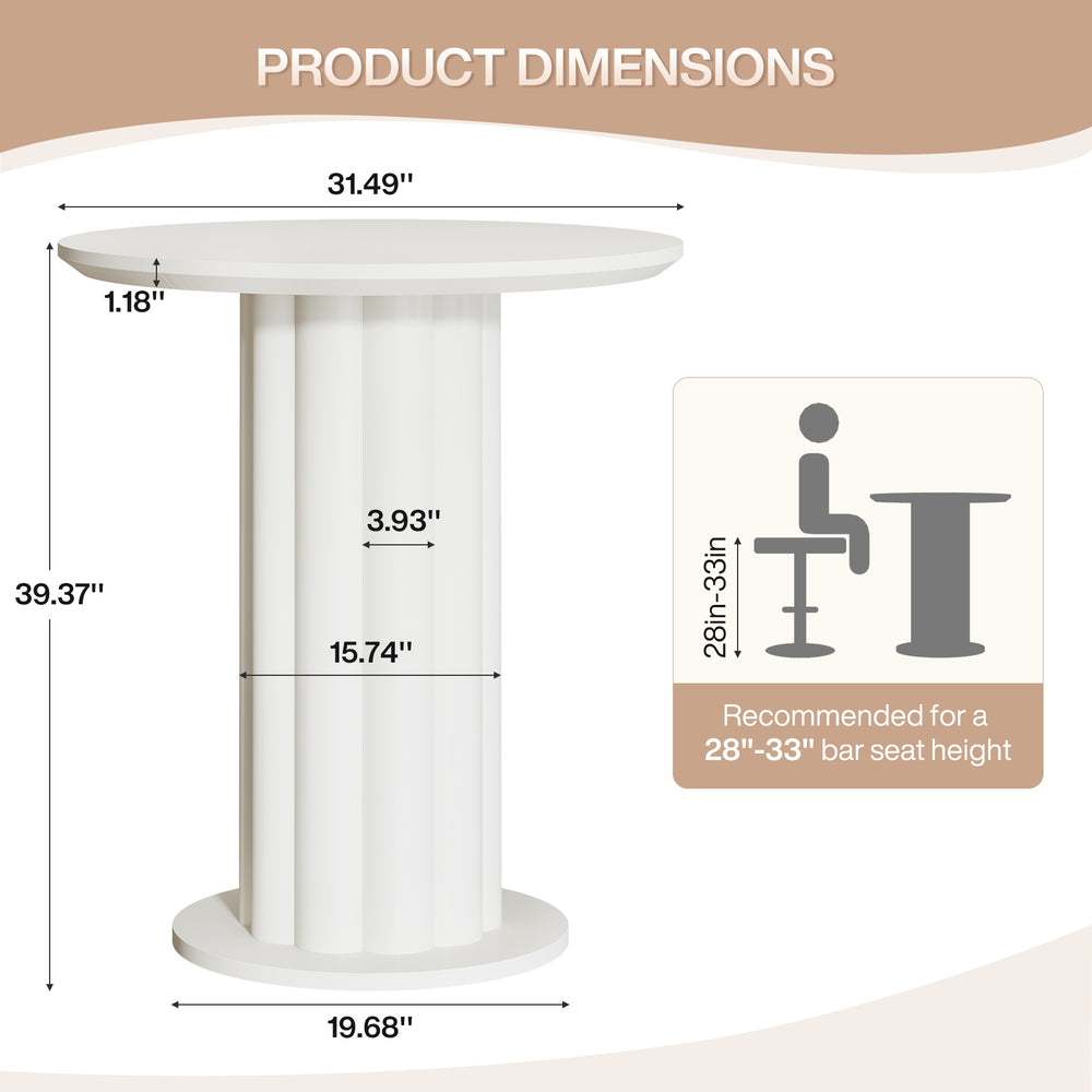 Round Bar Table, 30" Pub Table with Column Fluted Ribbed Leg Base ...