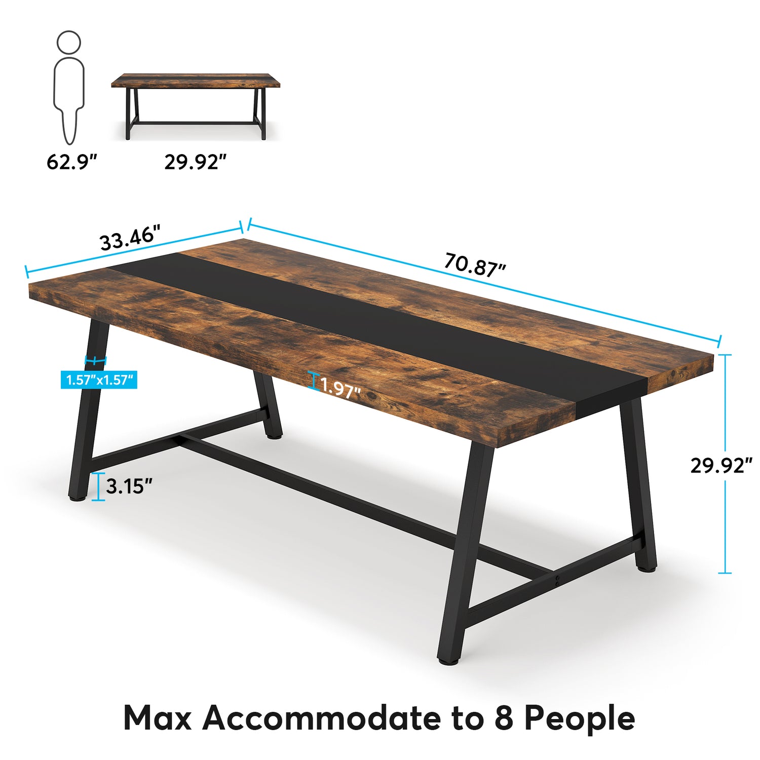 8 Person Dining Table, 70.87" Rectangular Kitchen Table-Tribesigns