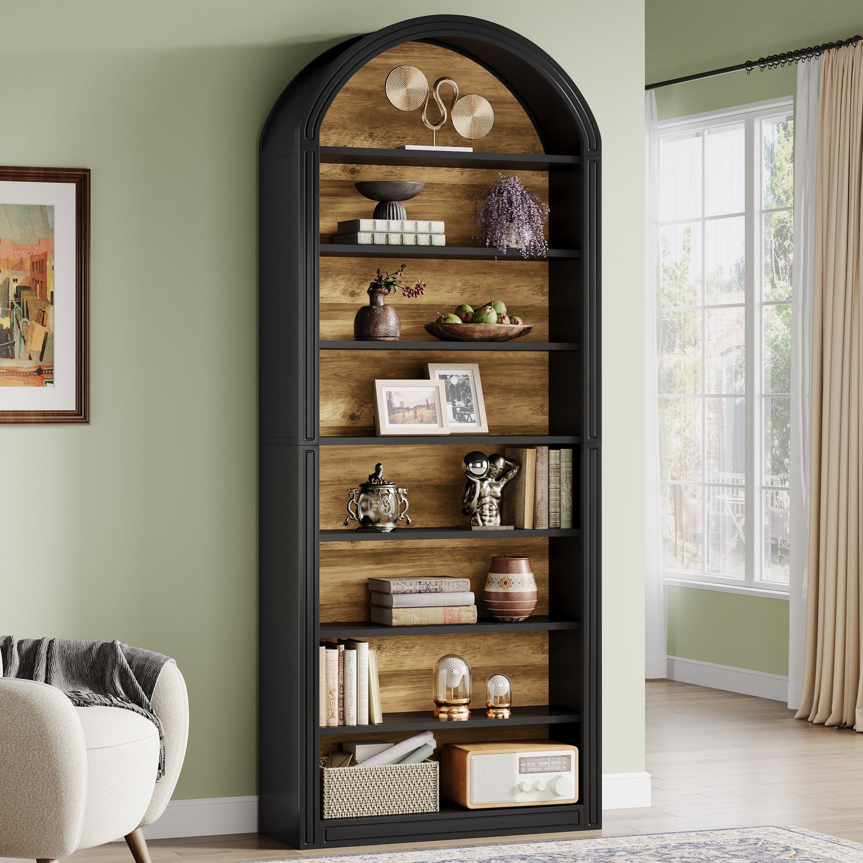 Tribesigns 6/8-Tier Tall Bookshelf, Wood Arched Bookcase Display ...