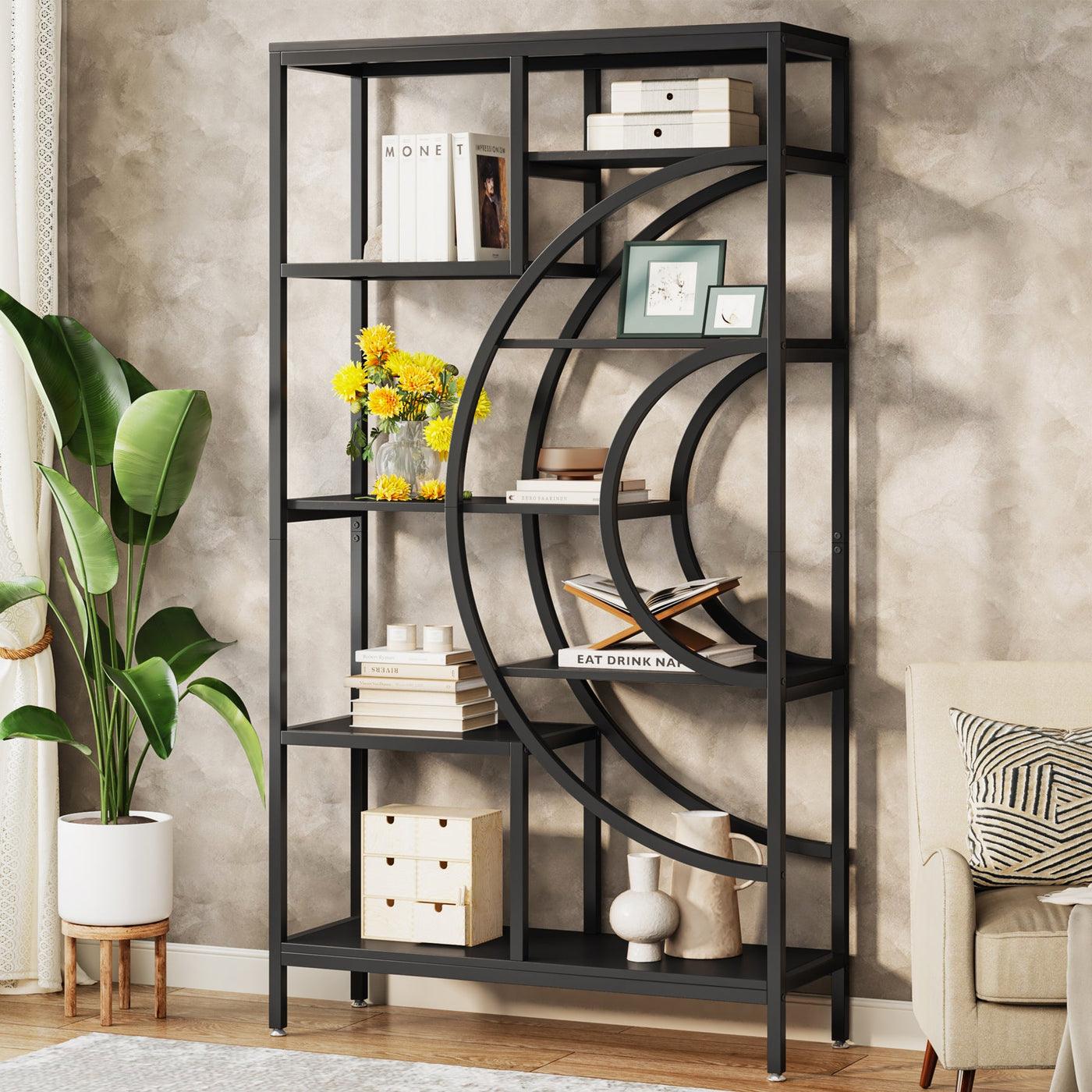 Tribesigns 71" Geometric Bookshelf, Industrial 8-Tier Etagere Bookcase