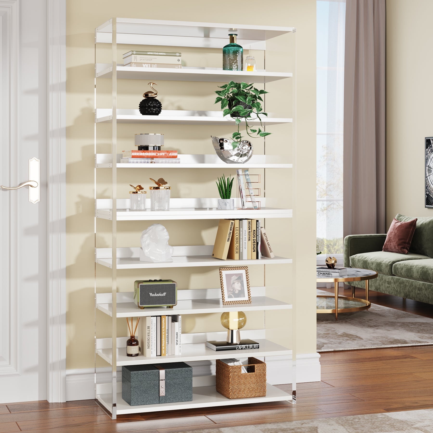 Tribesigns 8-Tier Bookshelf, Acrylic Bookcase Storage Display Shelf