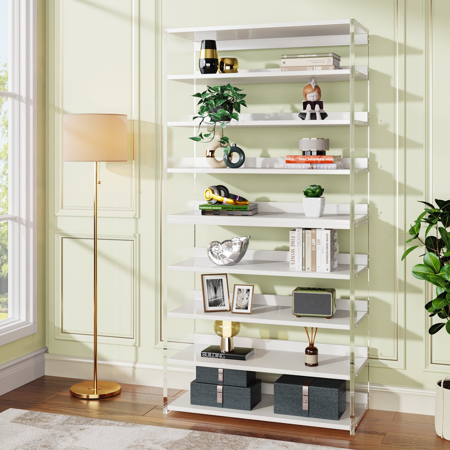 Tribesigns 8-Tier Bookshelf, Acrylic Bookcase Storage Display Shelf ...