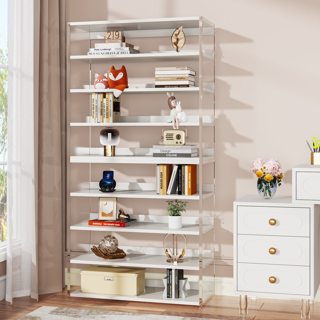 Tribesigns 8-Tier Bookshelf, Acrylic Bookcase Storage Display Shelf ...