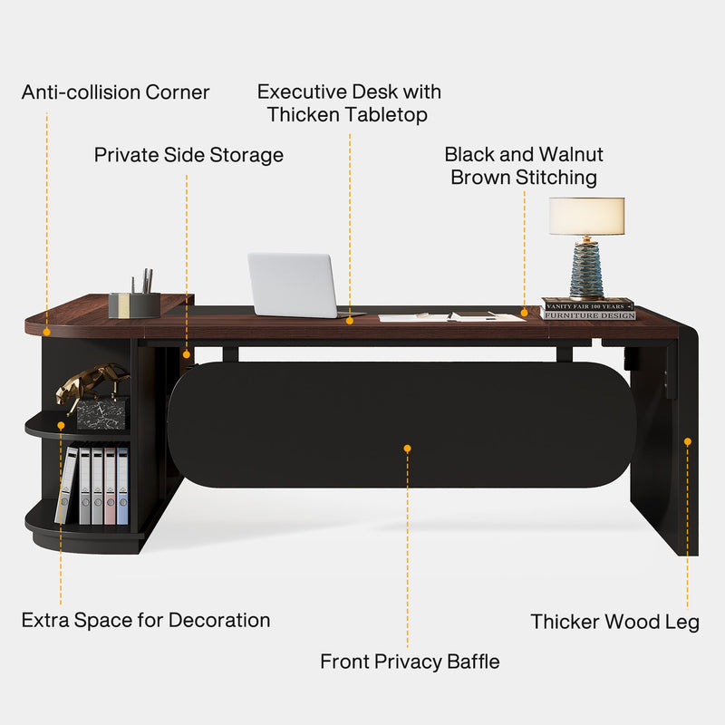 80 Inch Desk, L Shape Executive Desk With Drawers-Tribesigns