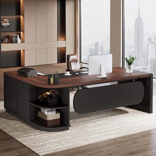 80 Inch Desk, L Shape Executive Desk With Drawers-Tribesigns