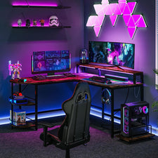 Tribesigns L Shaped Gaming Computer Desk with LED Strip & Shelves