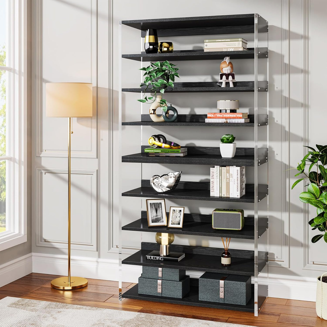 Tribesigns 8-Tier Bookshelf, Acrylic Bookcase Storage Display Shelf ...