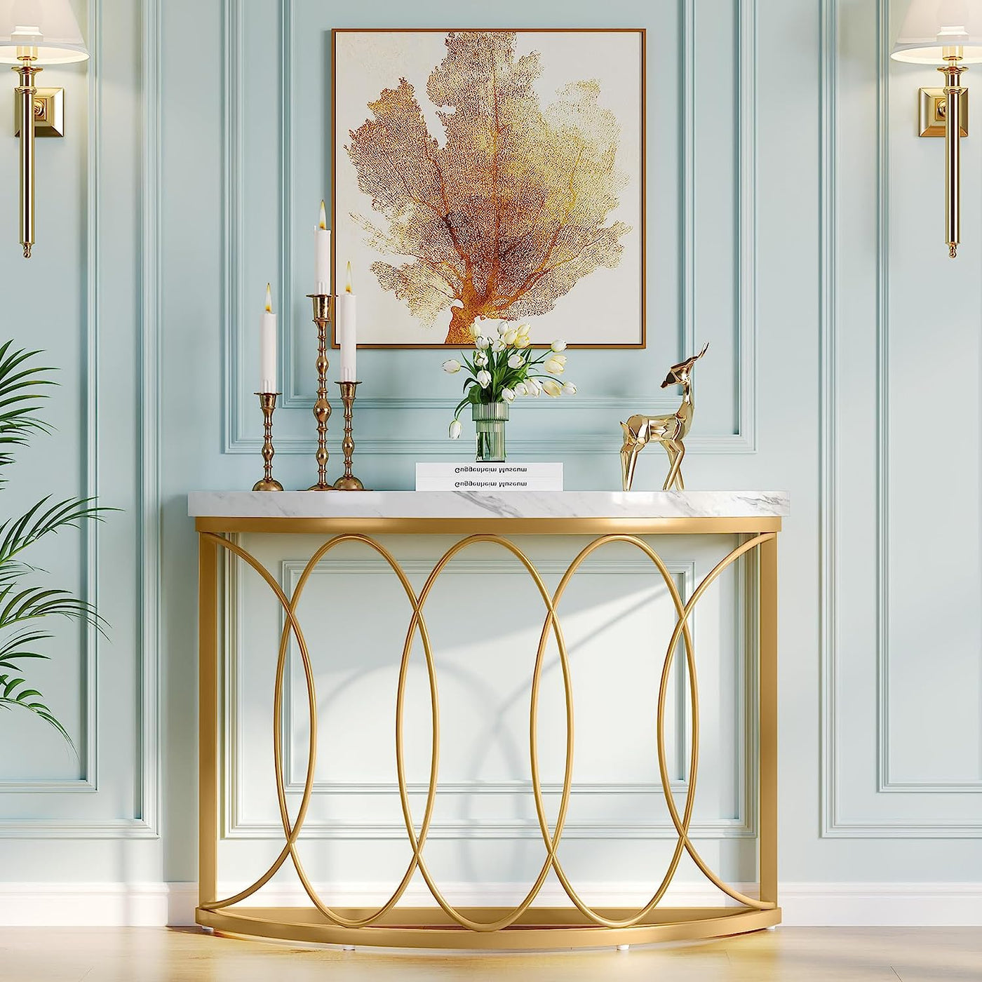 Tribesigns Console Table, 43" Half Moon Sofa Entryway Table-Tribesigns