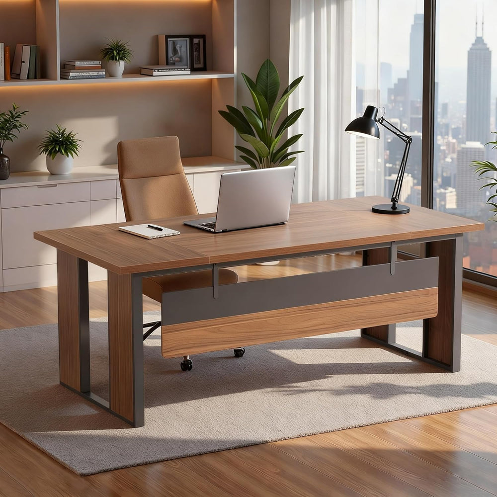 63" Computer Executive Desk with Privacy Panel & Metal Frame-Tribesigns