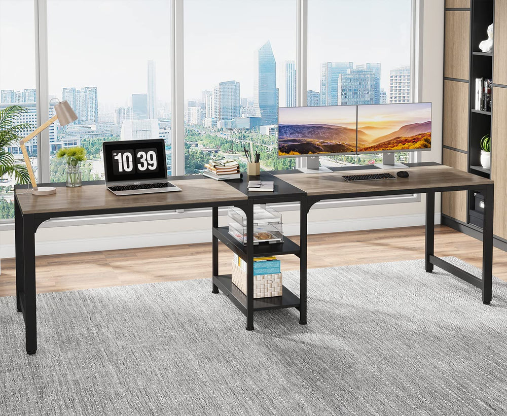 Tribesigns Two Person Desk, 90.55" Double Computer Desk with Shelves ...