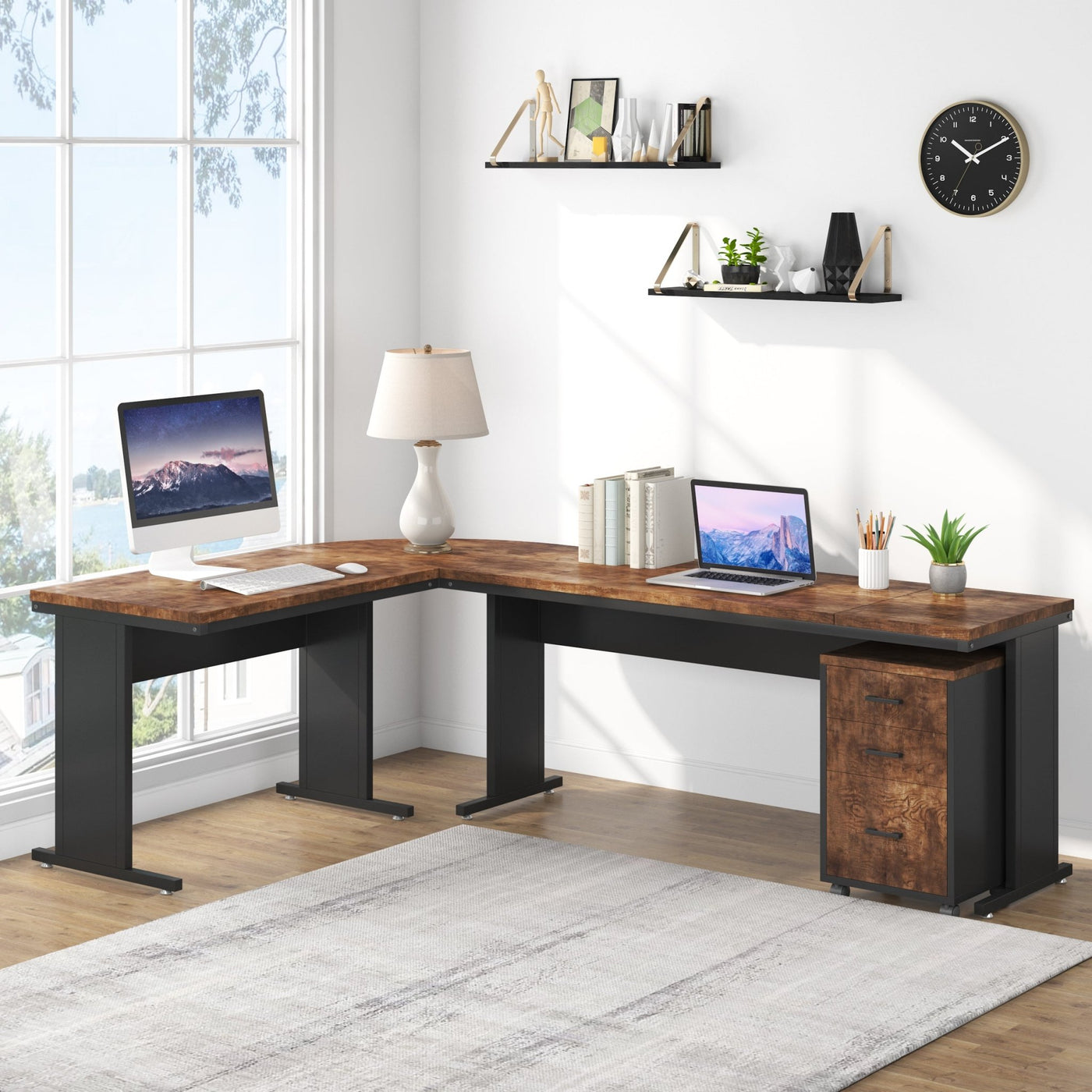 L-Shaped Executive Desk, 83" Executive Corner Desk-Tribesigns