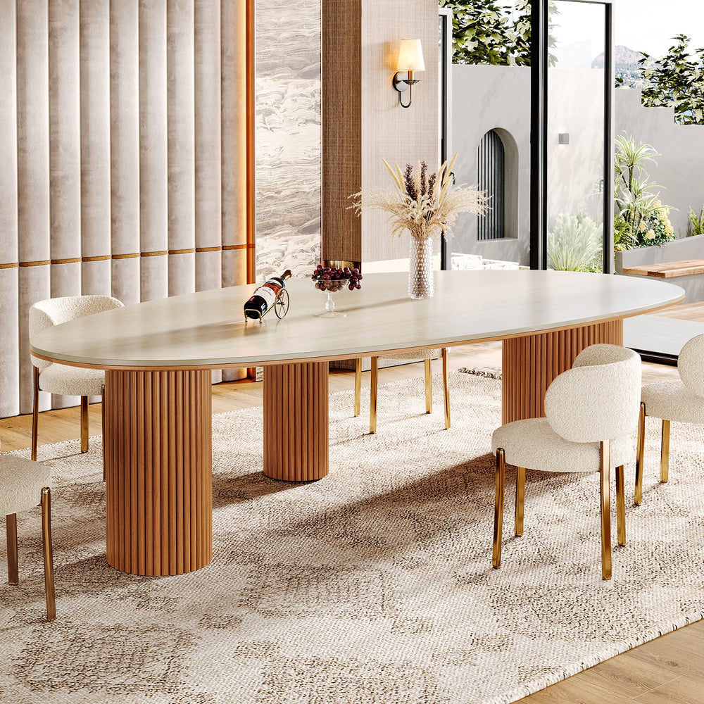 Tribesigns 86" Dining Table, Oval Stone Kitchen Dinner Table for 6 ...