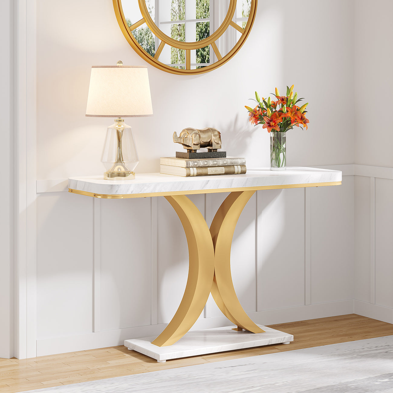 40 Inch Tall Console Table, Narrow Entryway Table with Geometric Base ...