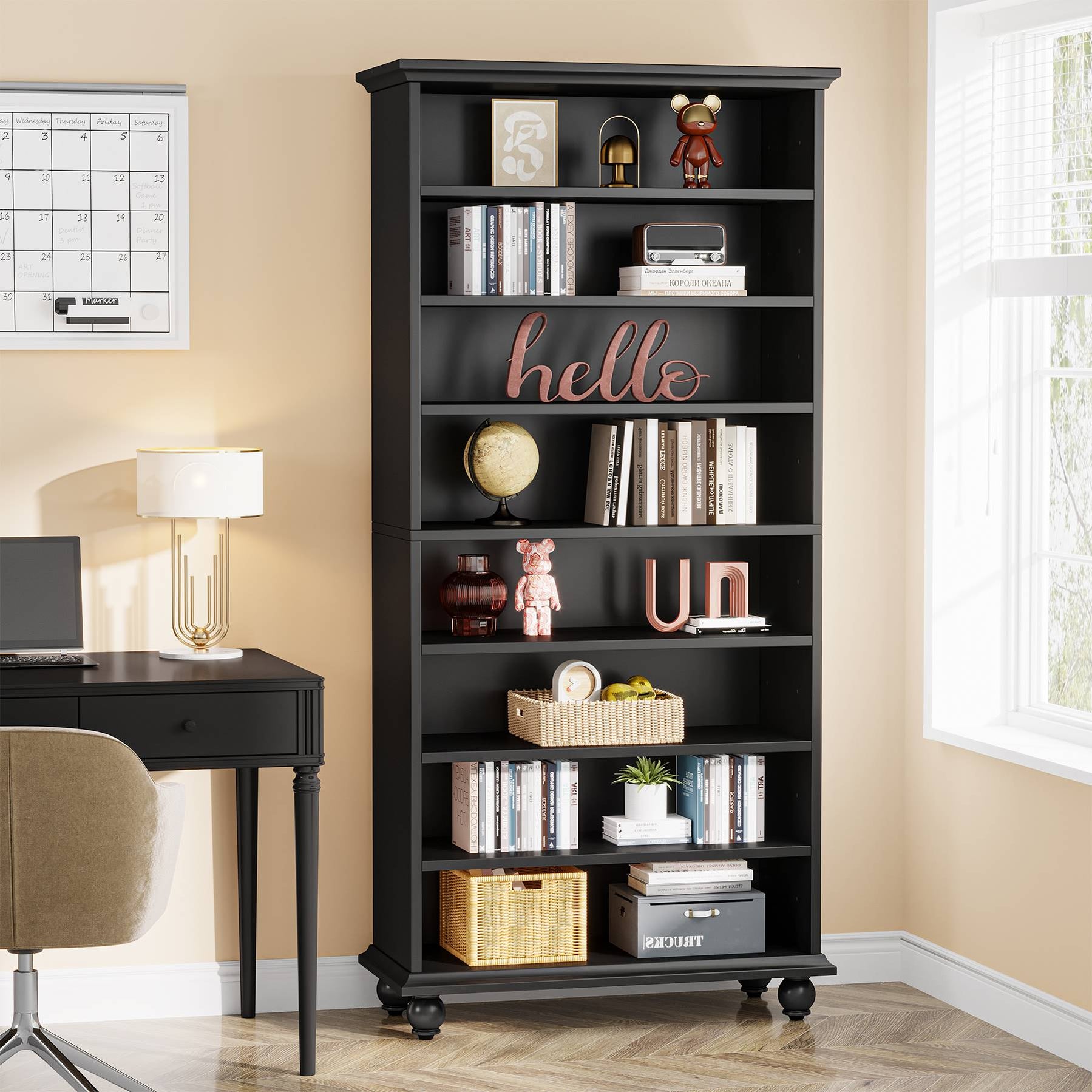 Tribesigns 9-Tier Bookcase with LED Lighting & Solid Wood Legs
