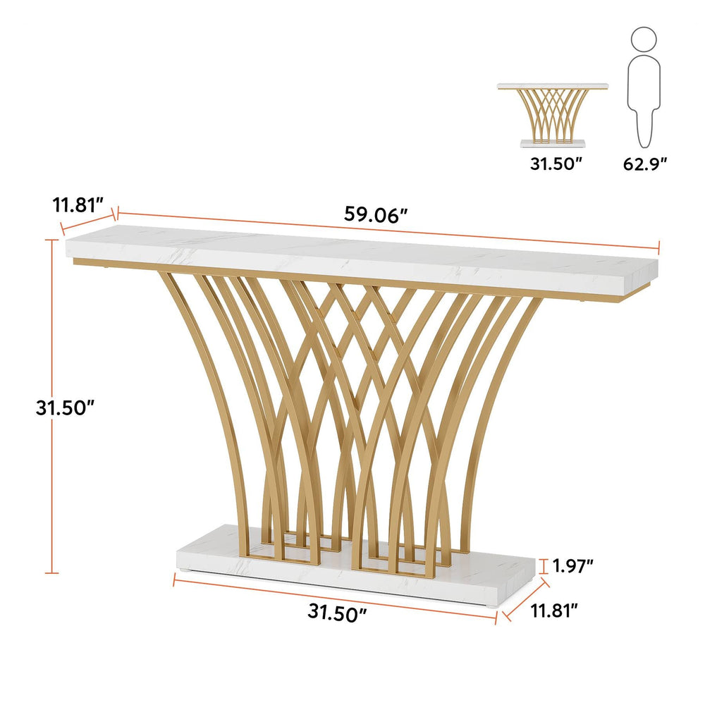 Tribesigns 59" Faux Marble Console Table with Geometric Metal Base ...