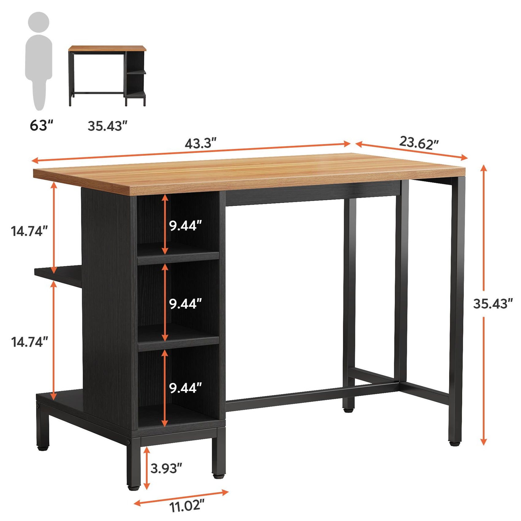 43" Kitchen Counter Table, Kitchen Island with Open Shelves-Tribesigns