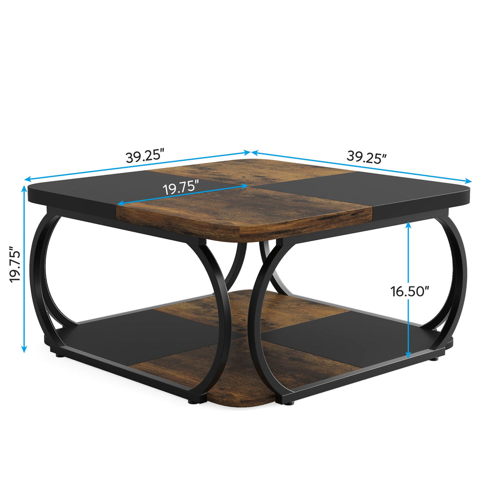 39" Square Coffee Table with Storage, 2-Tier Modern Cocktail Table ...
