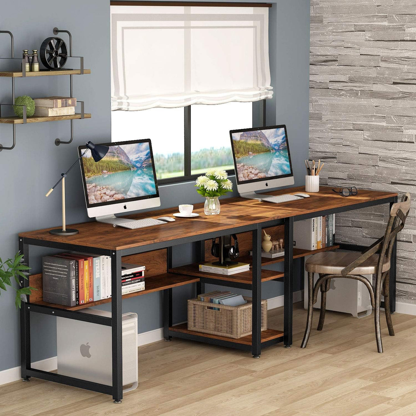 78.7" Two Person Computer Desk, Double Desk with Storage-Tribesigns