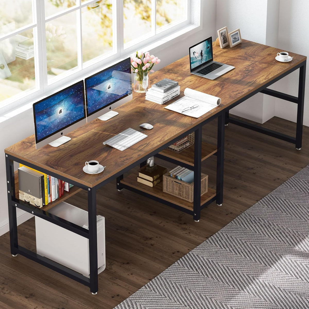 78.7" Two Person Computer Desk, Double Desk with Storage-Tribesigns