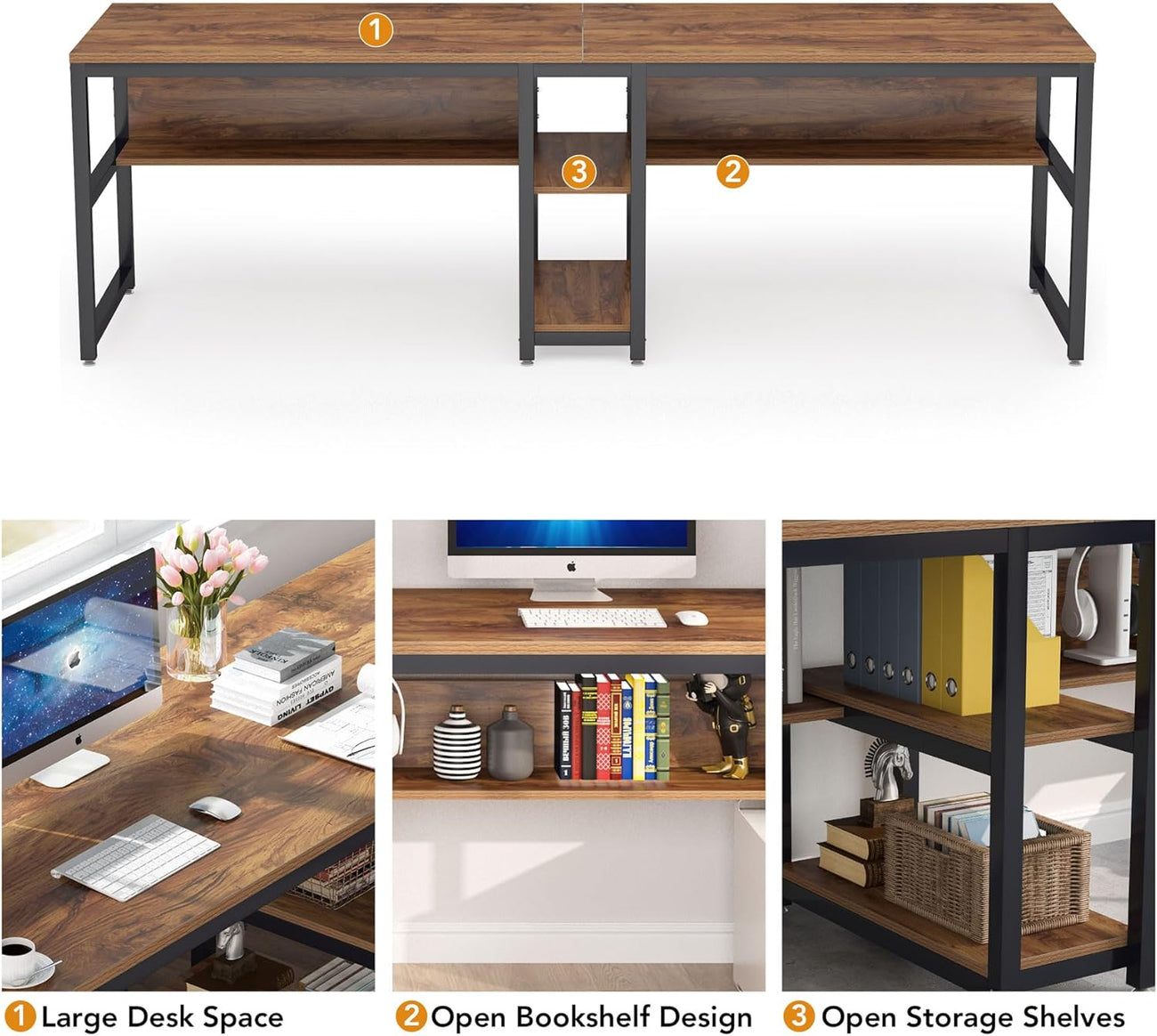 78.7" Two Person Computer Desk, Double Desk with Storage-Tribesigns