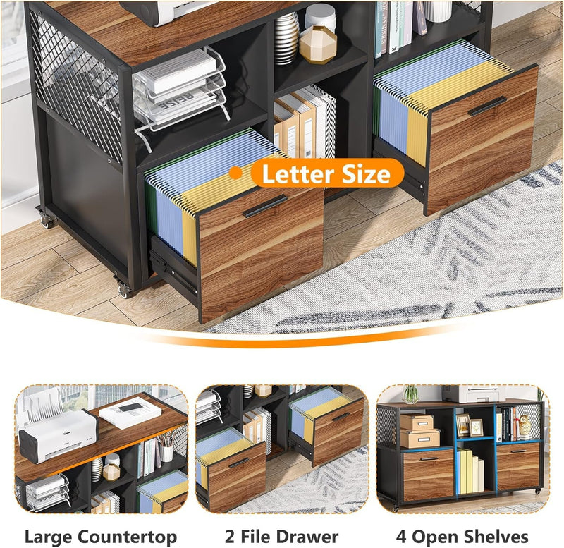 Tribesigns File Cabinet, 2 Drawer Wood Mobile Lateral Filing Cabinet ...