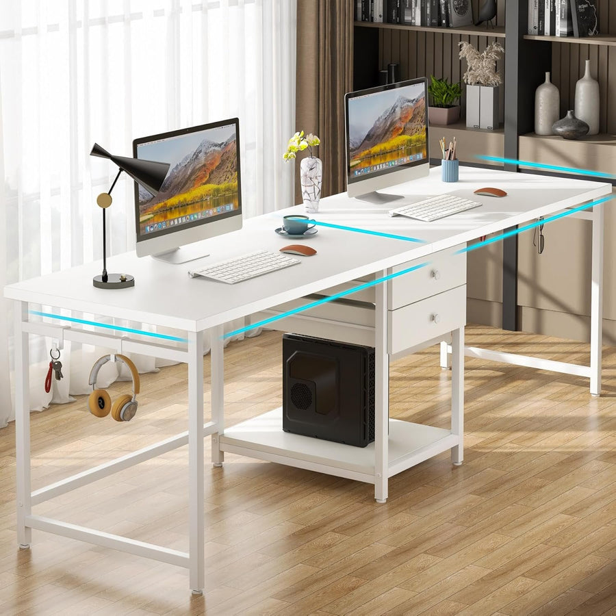 Tribesigns Two Person Desk, 78" Double Computer Desk with Drawers ...