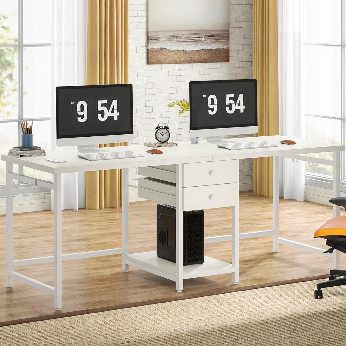 Tribesigns Two Person Desk, 78" Double Computer Desk with Drawers ...