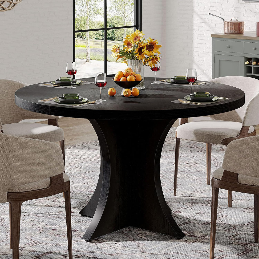 Tribesigns Wood Dining Table, 47.24 Inches Round Kitchen Table for 4-6 ...