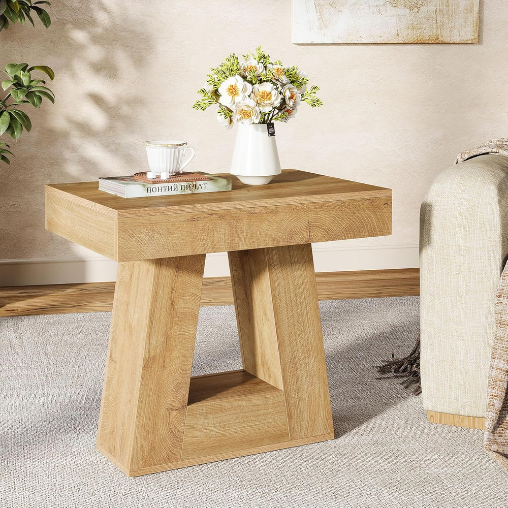 24" End Table, 2-Tier Narrow Side Table with Trapezoid Base-Tribesigns