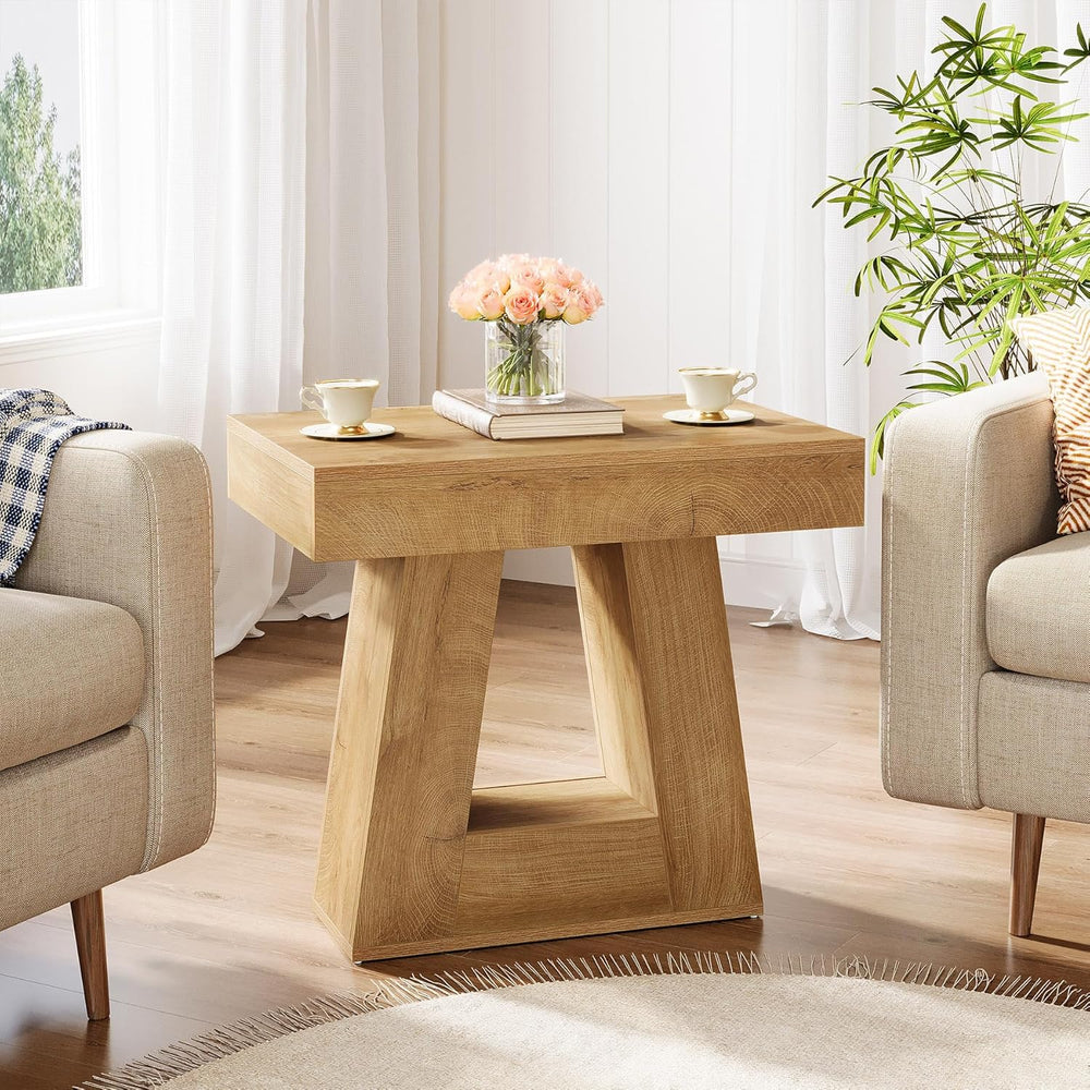 24" End Table, 2-Tier Narrow Side Table with Trapezoid Base-Tribesigns