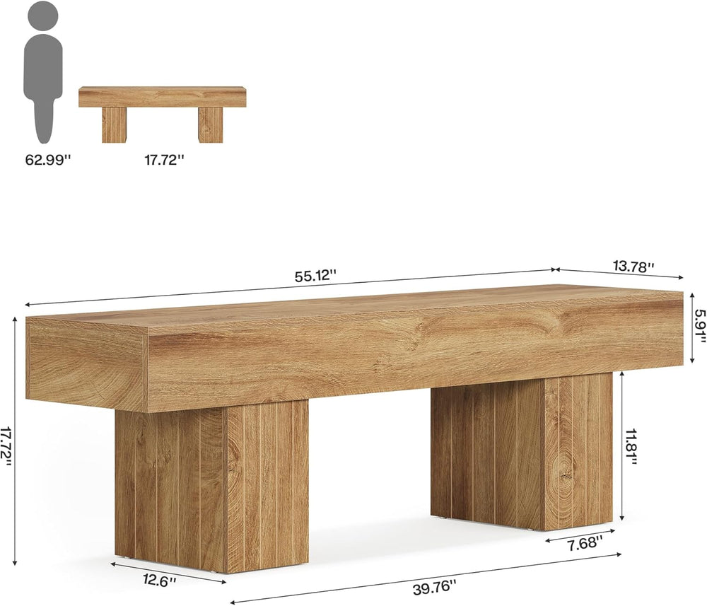 55" Entryway Bench, Farmhouse End of Bed Bench Long Dining Bench-Tribesigns