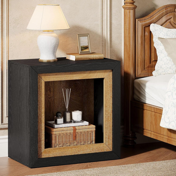 23.6" Nightstand, Wooden Cube Bedside Table with Frame-Inspired Design ...
