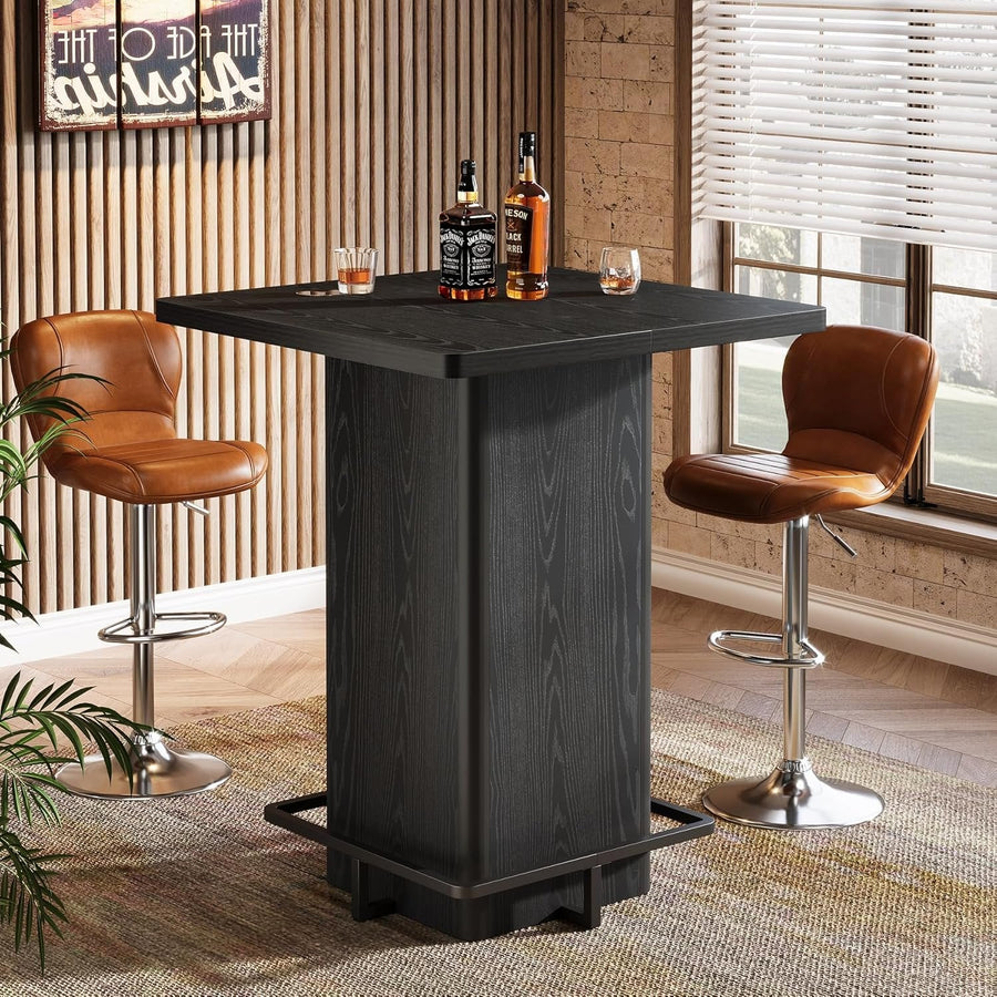 Square Bar Table, 39.37" Bistro Pub Table with Metal Frame Footrest ...