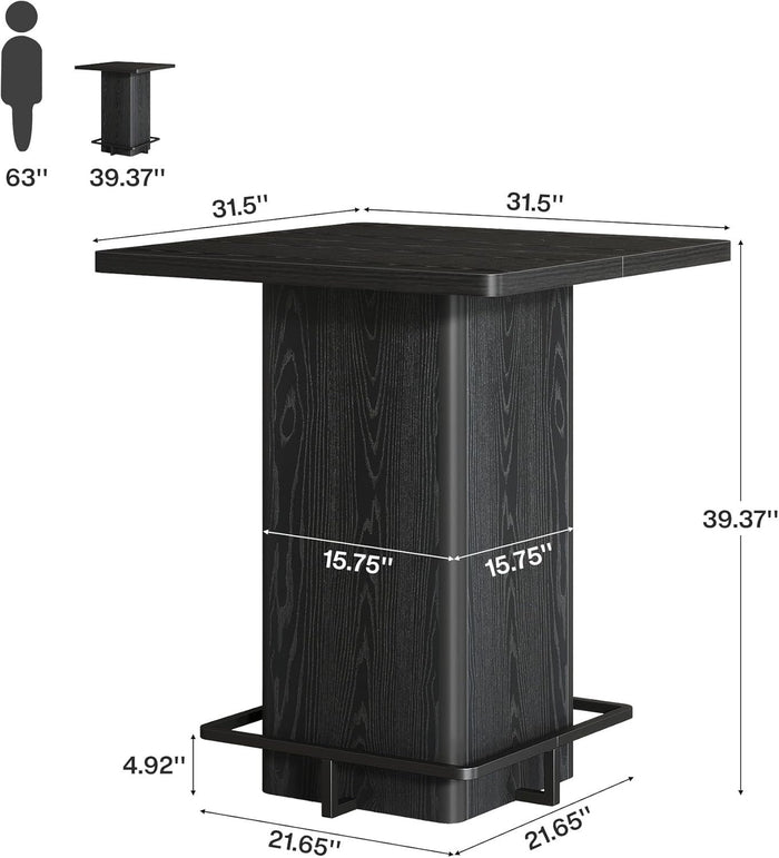 Square Bar Table, 39.37" Bistro Pub Table with Metal Frame Footrest ...