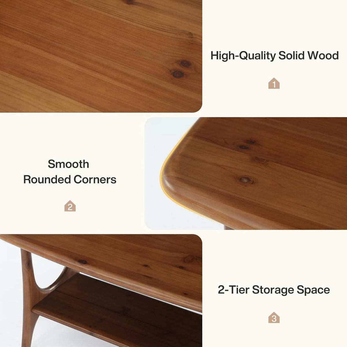 2-Tier Solid Wood Coffee Table, 47.24” Rectangle Center Table-Tribesigns