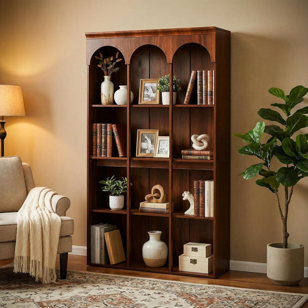 5-Tier Bookcase, 70.9" Tall Arched Bookshelf Open Shelving Unit-Tribesigns