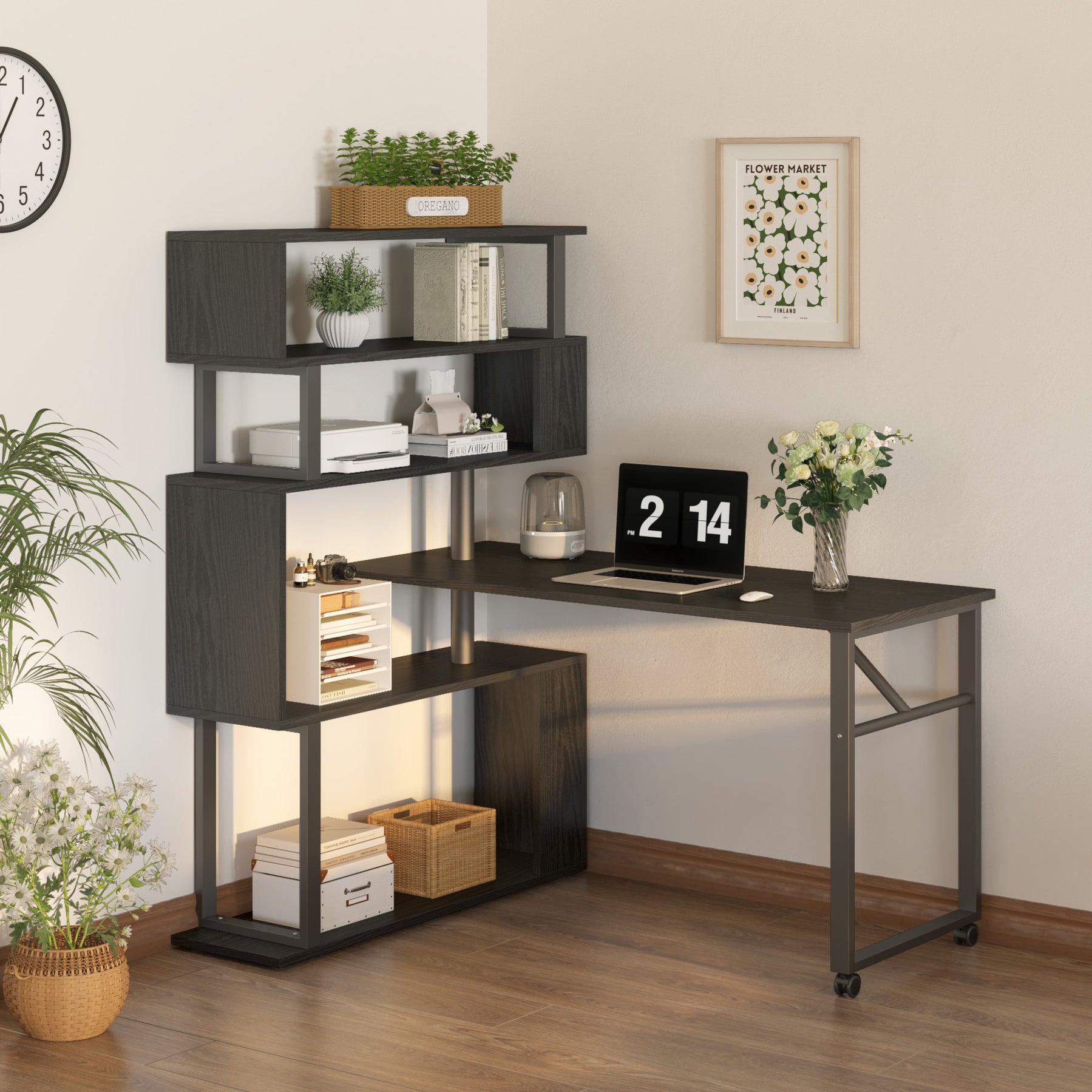 Tribesigns 47'' Rotating Computer Desk with 5-Tier Bookshelves