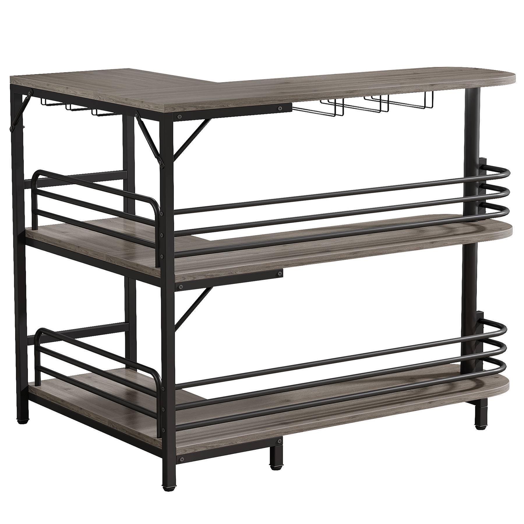 Tribesigns 3 Tier L-Shaped Home Bar Unit Bar Table with Glasses Holder