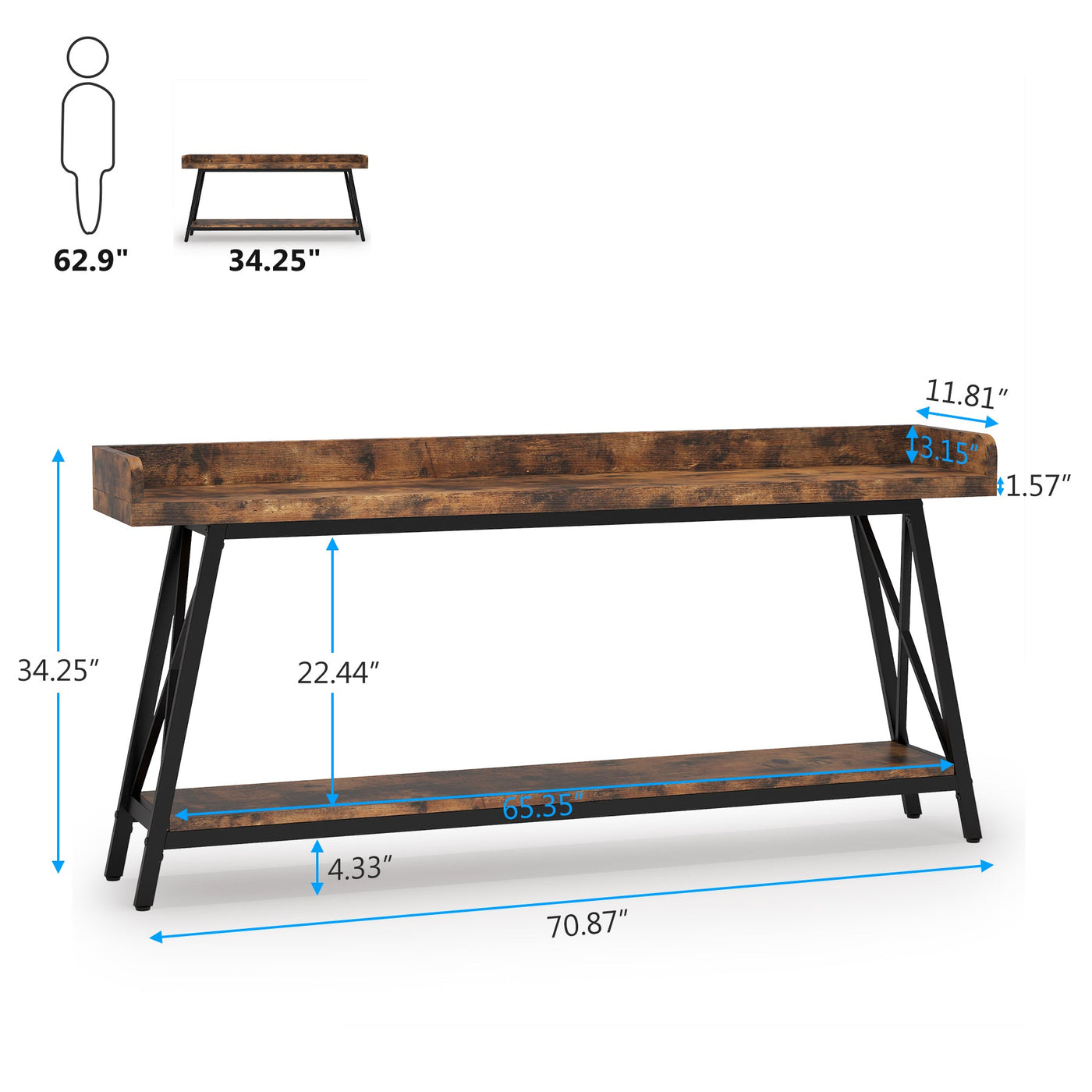 Tribesigns Rustic Console Table, 2-Tier Narrow Long Sofa Table-Tribesigns