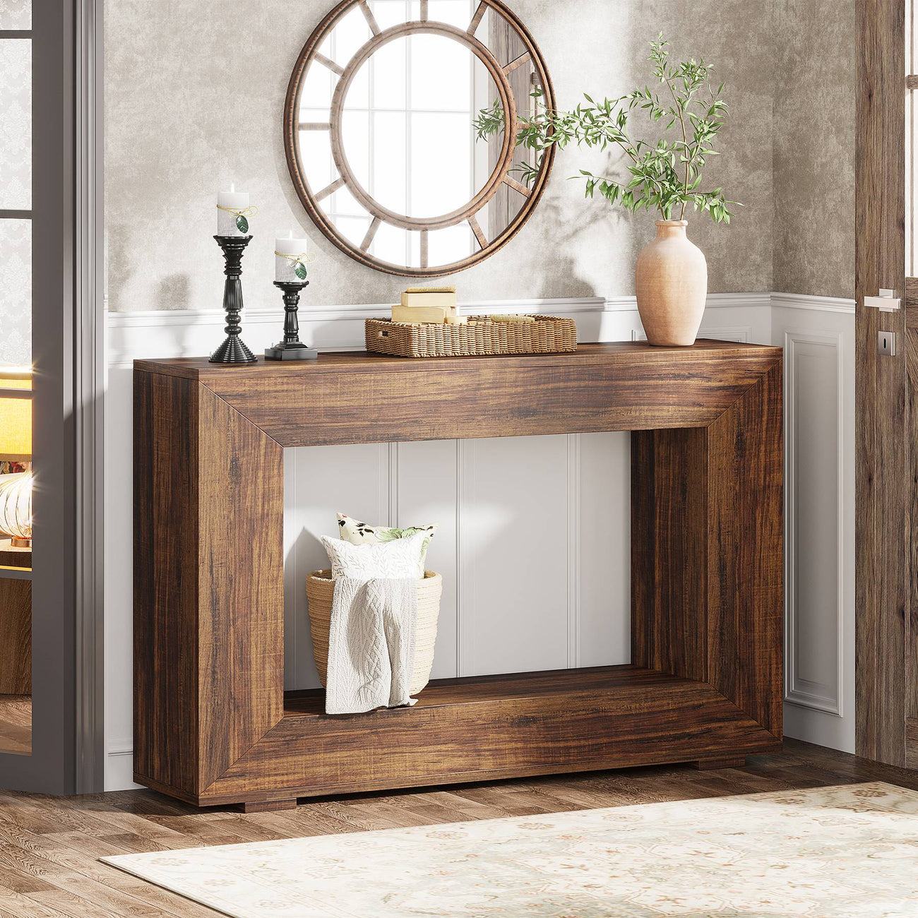 Entryway Farmhouse Table, 47" Rustic Foyer Table-Tribesigns