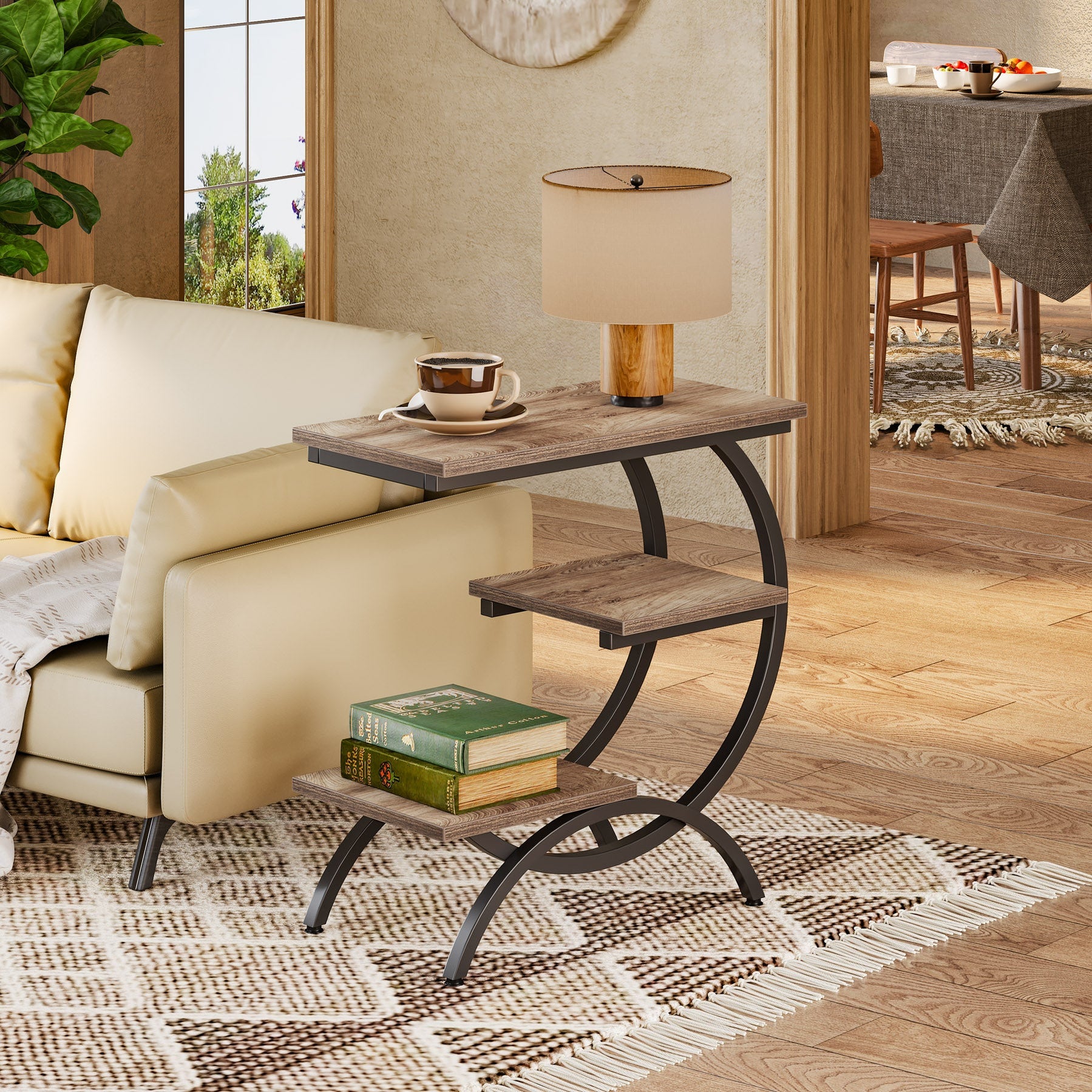 Tribesigns C-Shaped End Table, Industrial 3-Tier Side Table