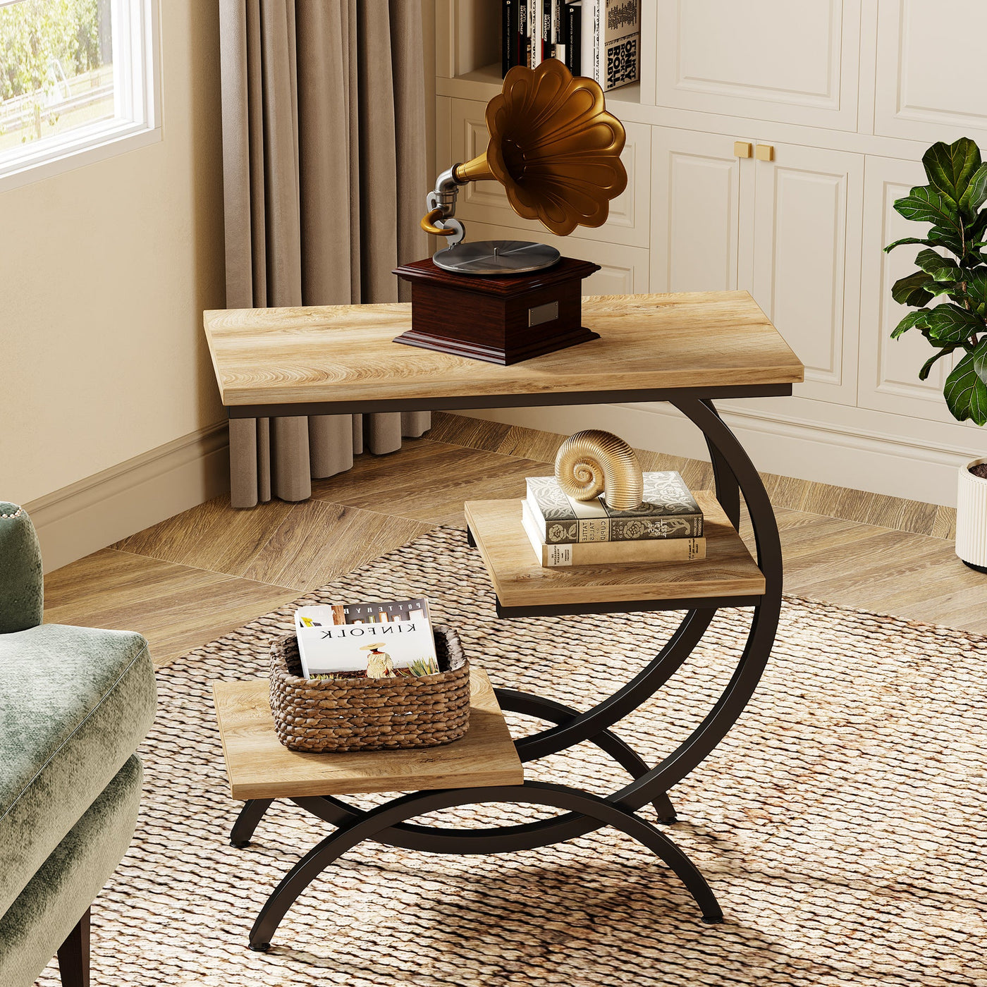 C-Shaped 3-Tier Side Table, Industrial End Table-Tribesigns
