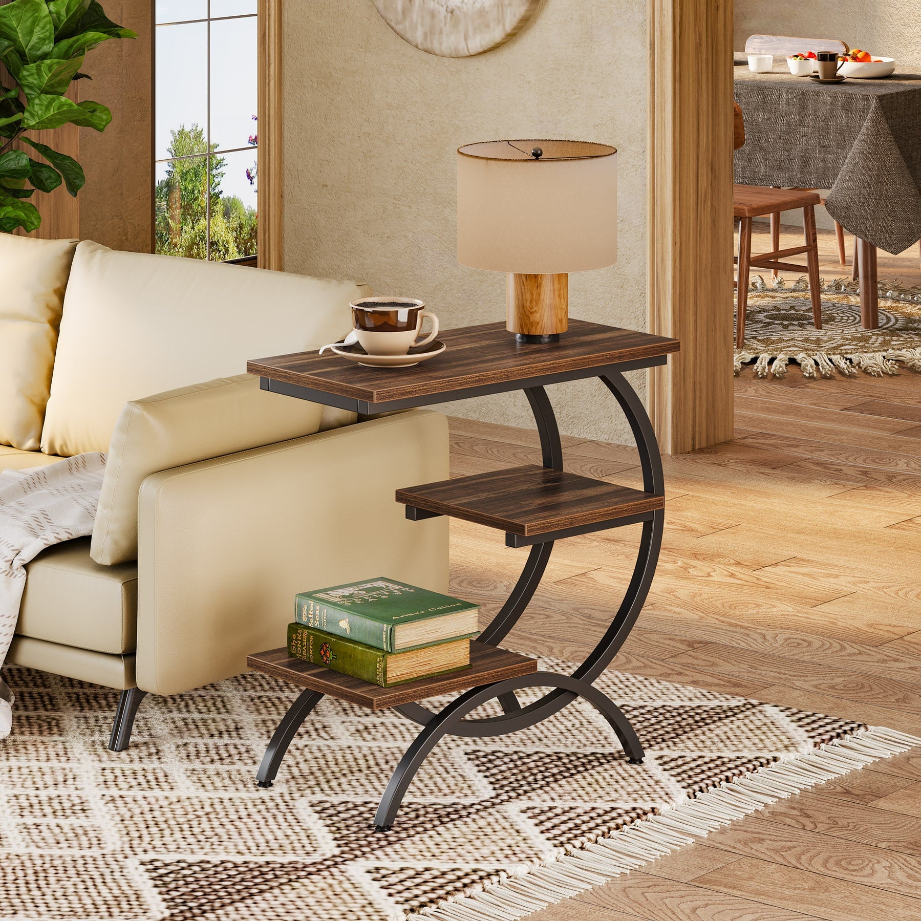 Tribesigns C-Shaped End Table, Industrial 3-Tier Side Table