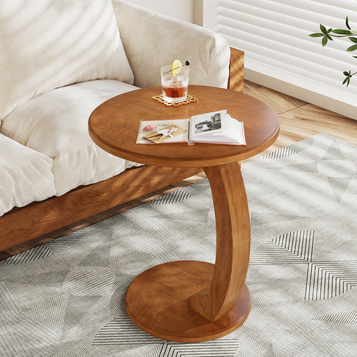 Tribesigns C-Shaped End Table, Round Wood Side Table for Living Room