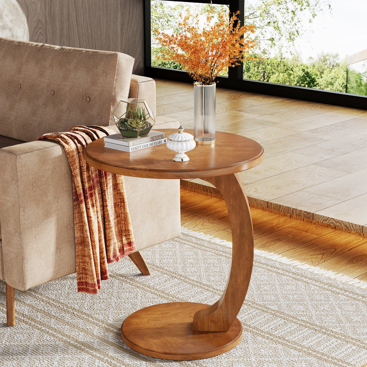 C Side Table, Solid Wood Side Table for Living Room-Tribesigns